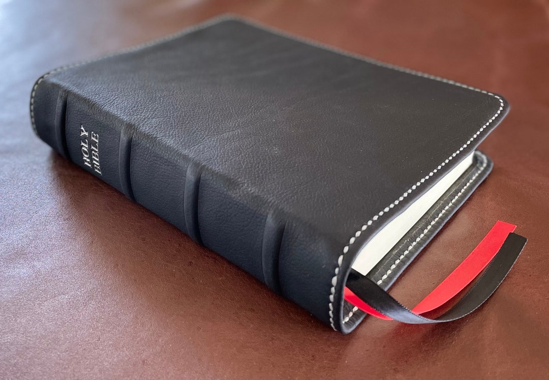 Black Cowhide Leather ESV Study Bible With Silver Perimeter Stitching ...