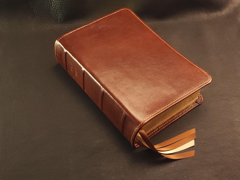 Dark Cognac Cowhide Leather Super Giant Print Bible With Honey Brown ...