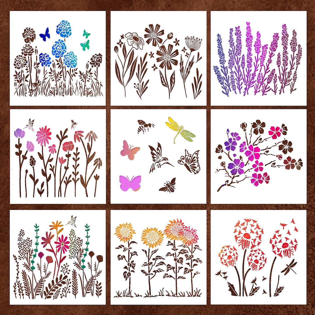 9 Reusable Flower Stencils - for Painting Flowers Stencil Bouquet ...