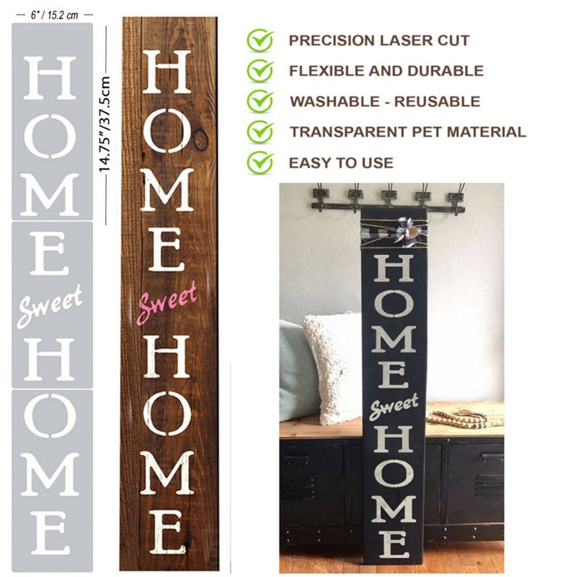 Vertical Home Sweet Home Stencils DIY Craft Stencil Painting - Etsy