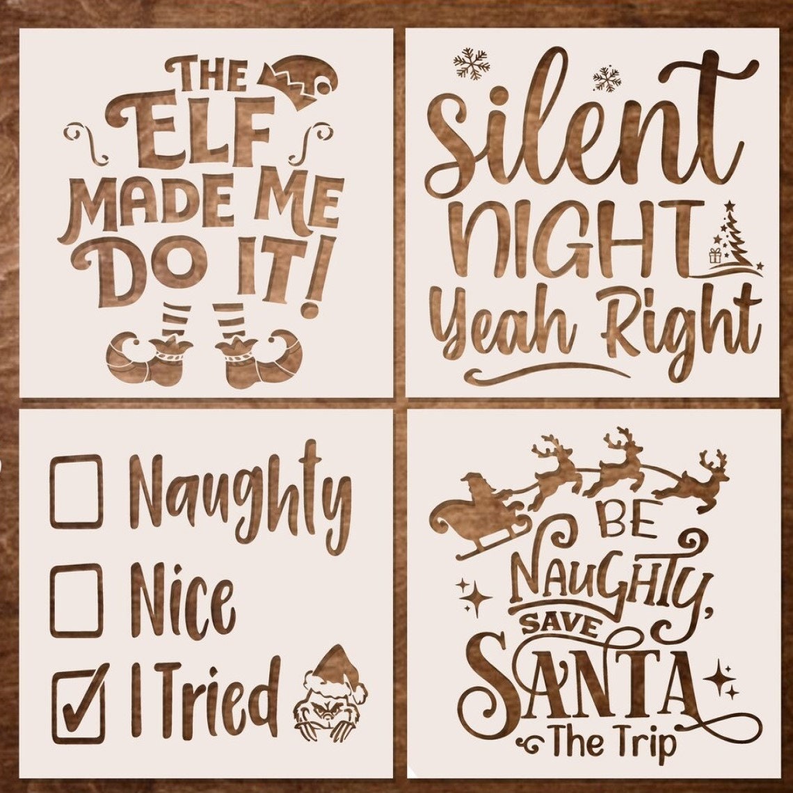 4 Funny Christmas Stencils - Reusable Christmas Stencils for Painting ...