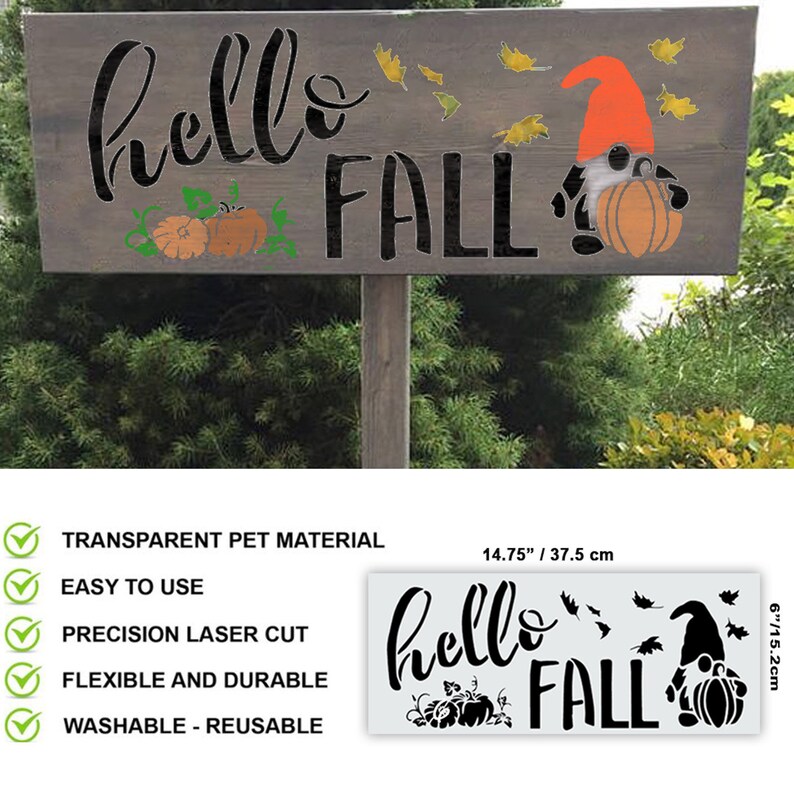 Hello FALL Stencil for Painting DIY Craft Gnome Stencil | Etsy