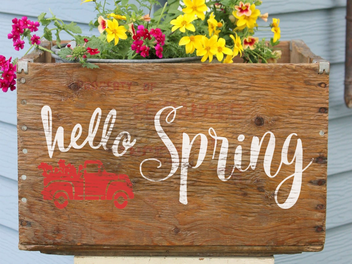 HELLO SPRING Stencil Stencils for Wood Signs Canvas & More | Etsy