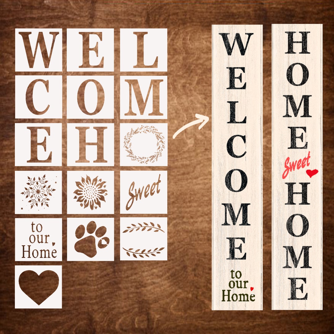16 Reusable Stencils, Home & WELCOME Stencils for Wood Signs, Stencils ...