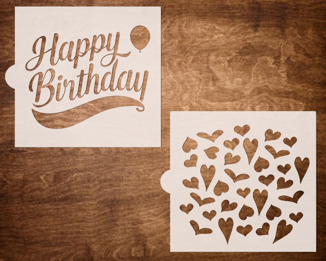 Cookie Reusable Stencils - Happy Birthday Stencil, Hearts Stencil .(2 ...