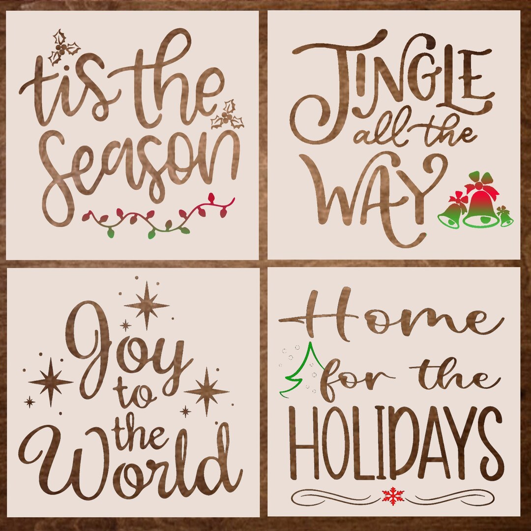 4 Christmas Stencils - Reusable Stencil for Painting - Tis the Season ...