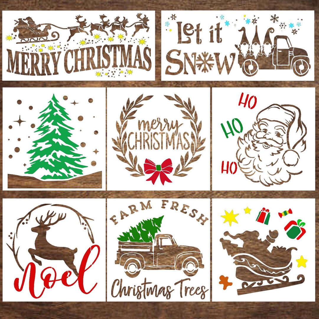 Reusable Christmas Stencils, 2 - 12x5.5 Inch Stencils for Painting on ...