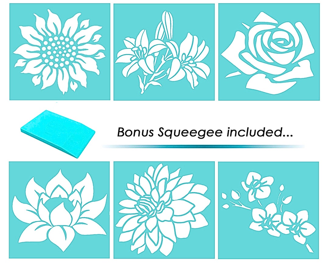 Set of 6 Flower Silk Screen Stencils Reusable DIY Adhesive - Etsy