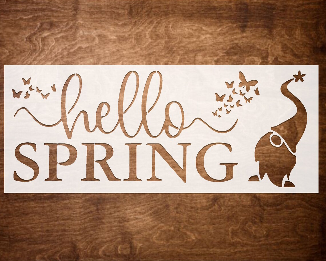 Hello SPRING Stencil for Painting DIY Craft Gnome Stencil | Etsy