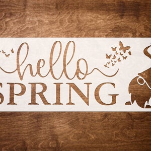 Hello SPRING Stencil for Painting DIY Craft Gnome Stencil | Etsy