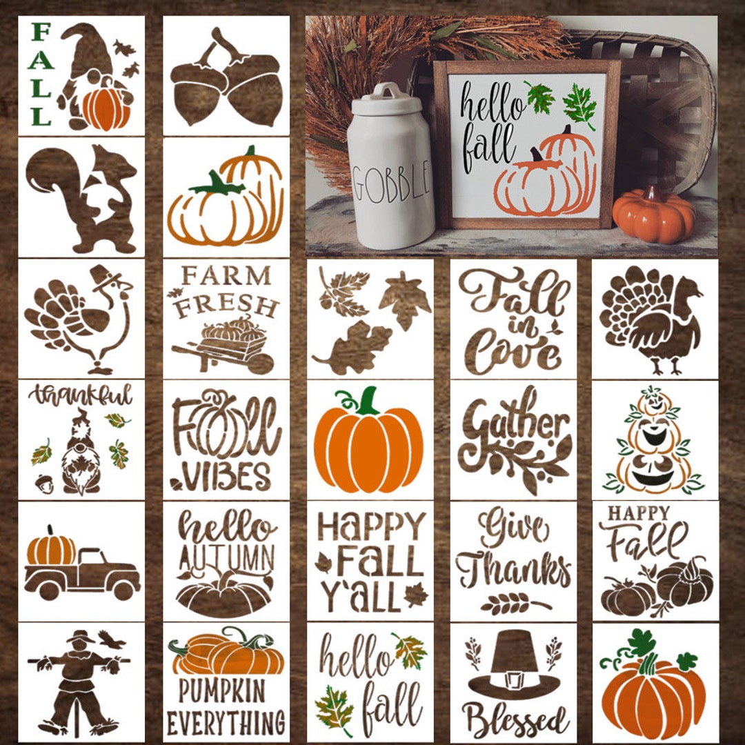 24 Small Fall Stencils and Templates for Painting - Wood Signs, Fabric ...