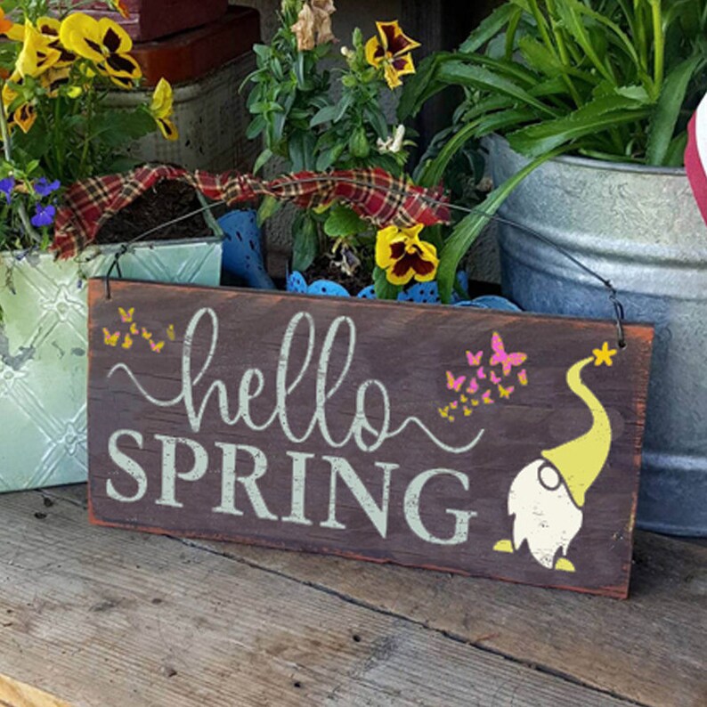 Hello SPRING Stencil for Painting DIY Craft Gnome Stencil | Etsy