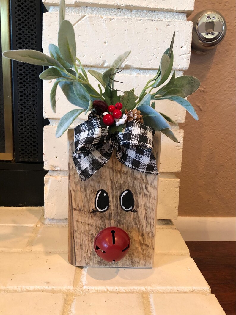 Wooden Reindeer, Rustic, Wooden, Farmhouse, Decoration, Buffalo Plaid ...