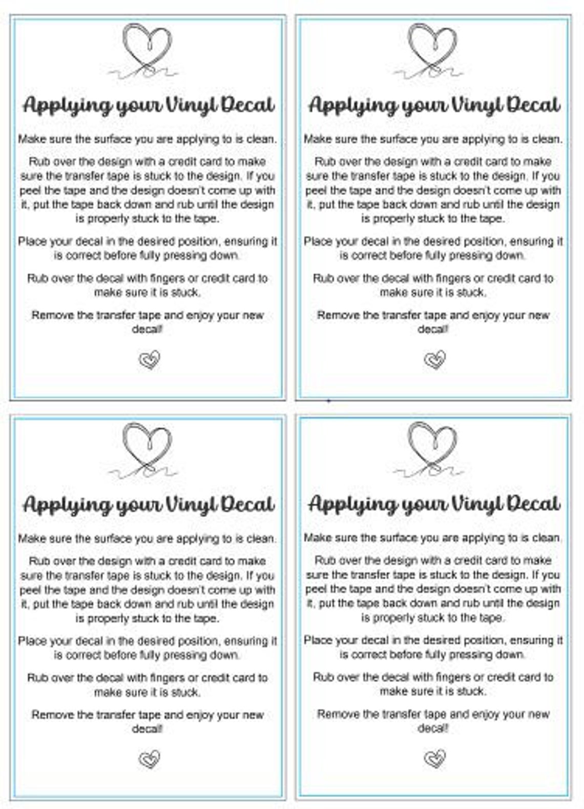 Vinyl Decal Application Instructions Card: Small Business (printable PDF) - Etsy