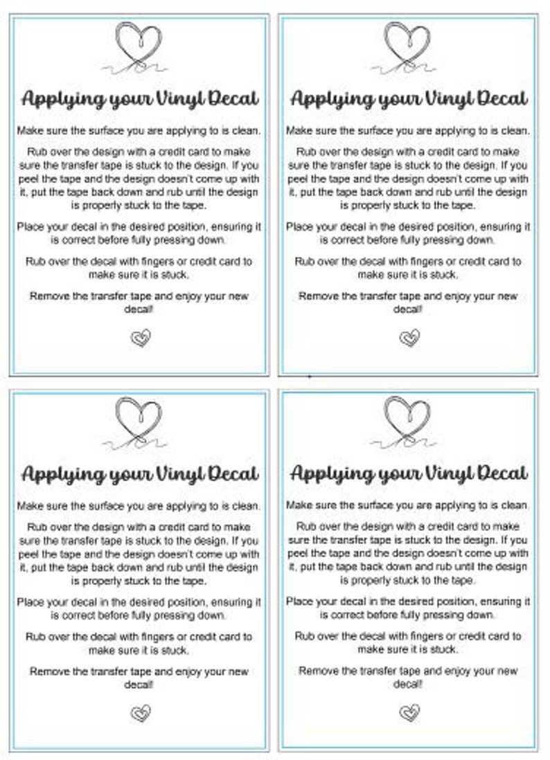 Vinyl Decal Application Instructions Card: Small Business (printable PDF) - Etsy