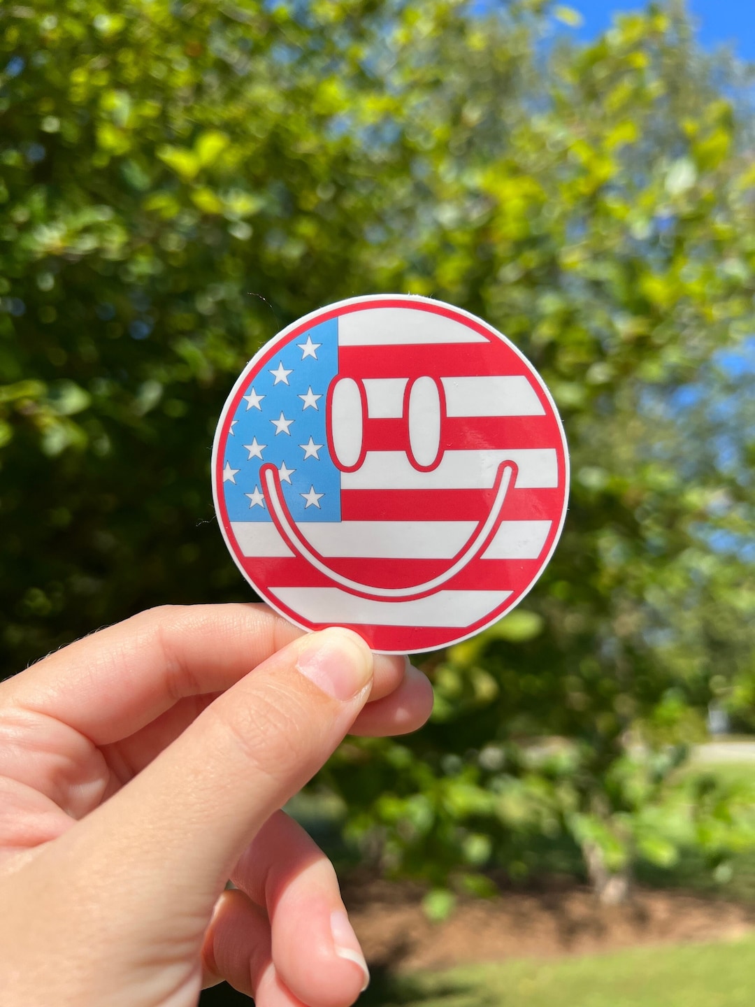 American Flag Smiley Sticker - Smiley Face Sticker - Waterproof ...