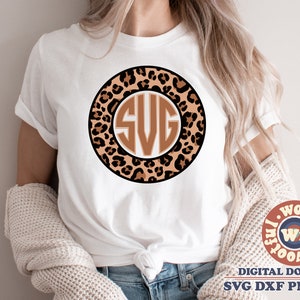 Leopard Print Circle Monogram Frame svg, Circle Frame svg, svg, Leopard ...