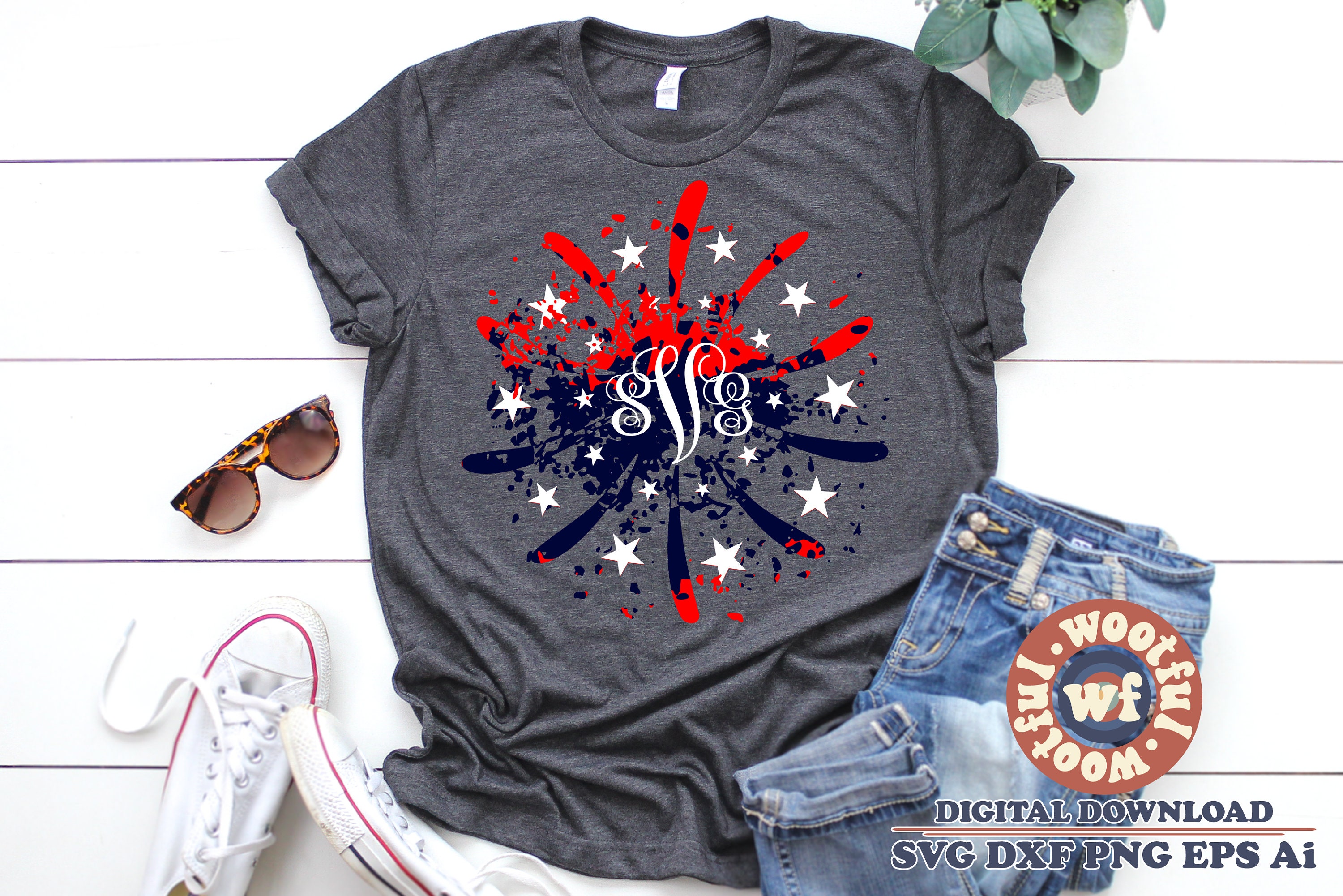 Fireworks Monogram Frame Svg Happy Fourth of July Svg - Etsy