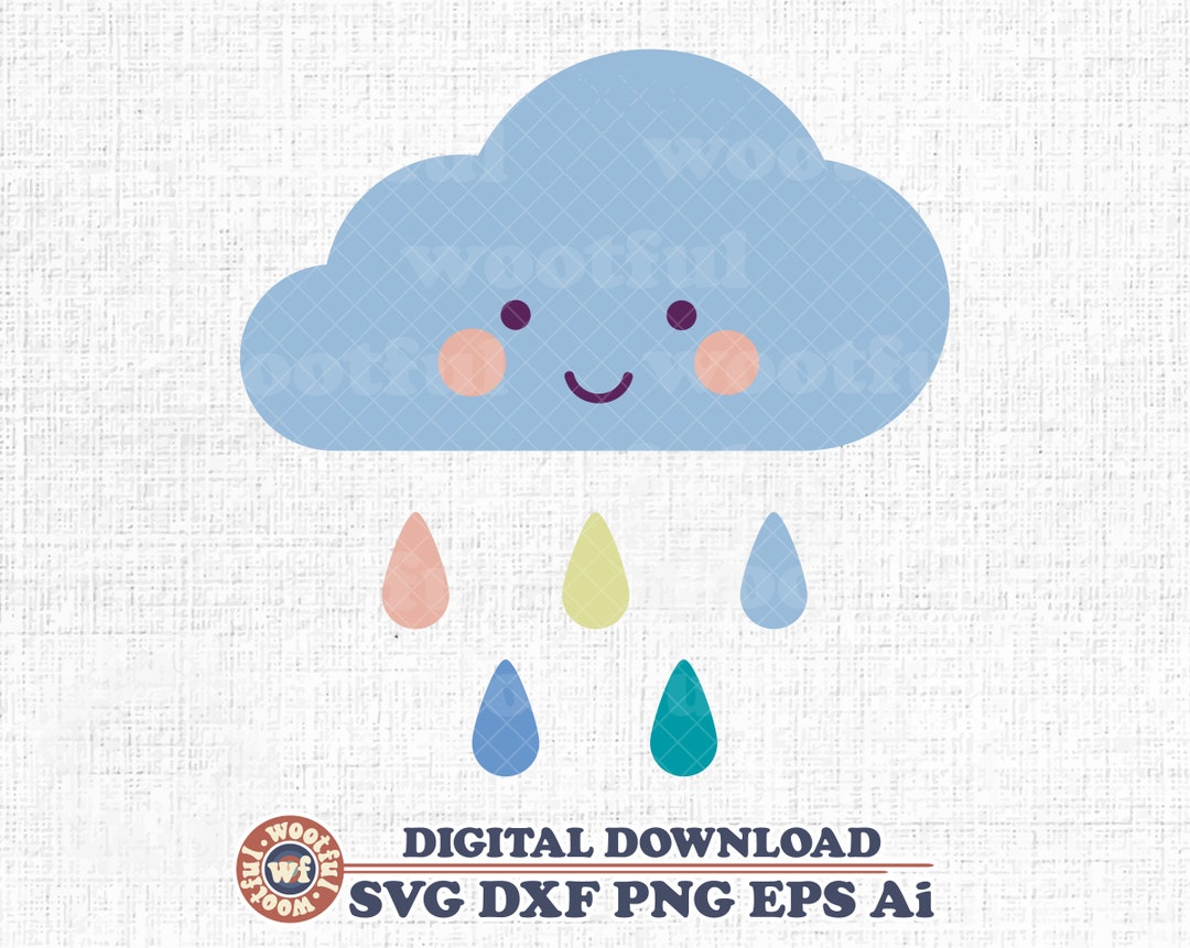 Cute Rain Cloud Svg, Rain Cloud Clipart Svg, Cloud Svg, Clouds Svg ...