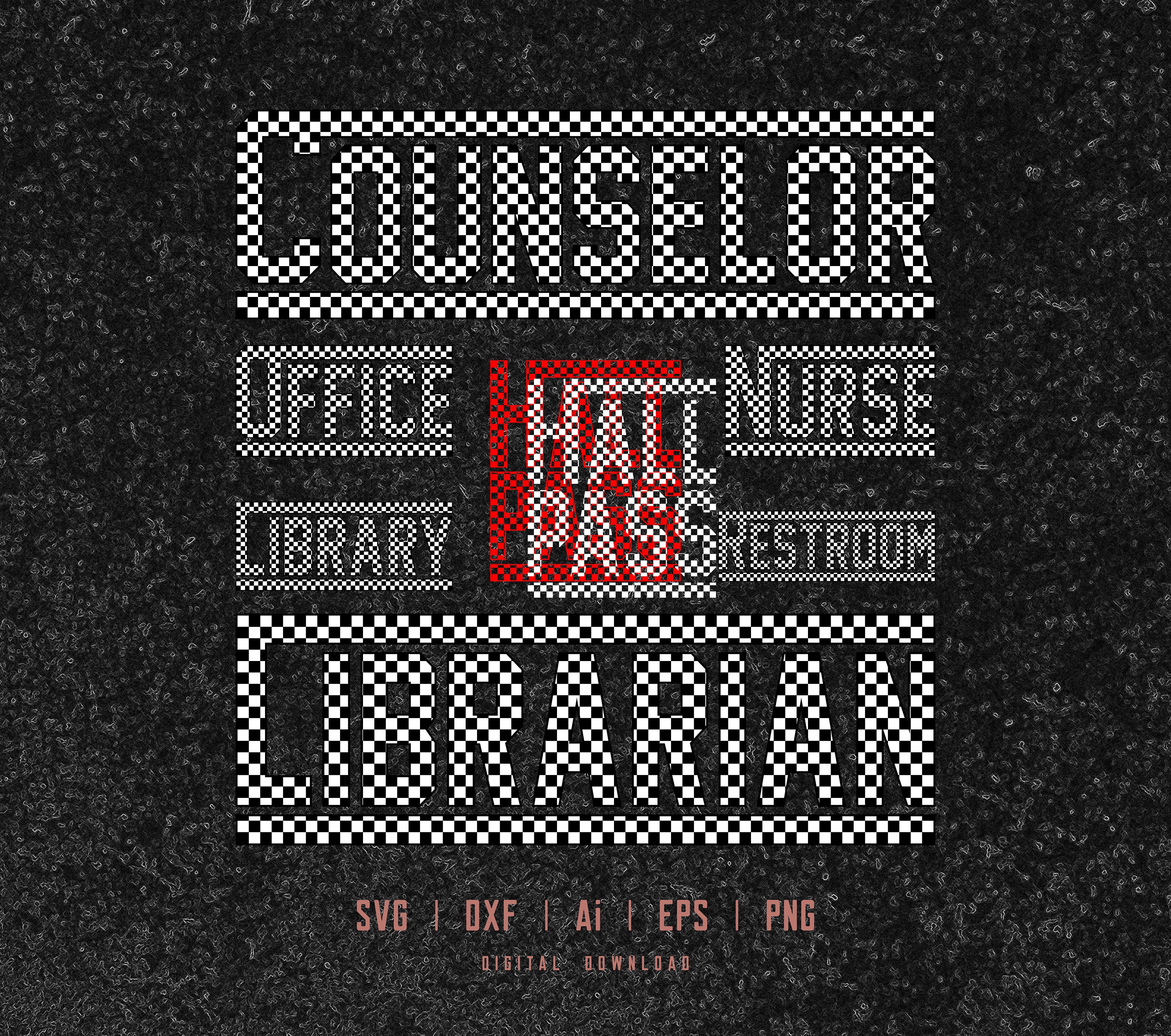 Retro Hall Pass Bundle Svg, Checkered Svg, Nurse Svg, Library Svg ...