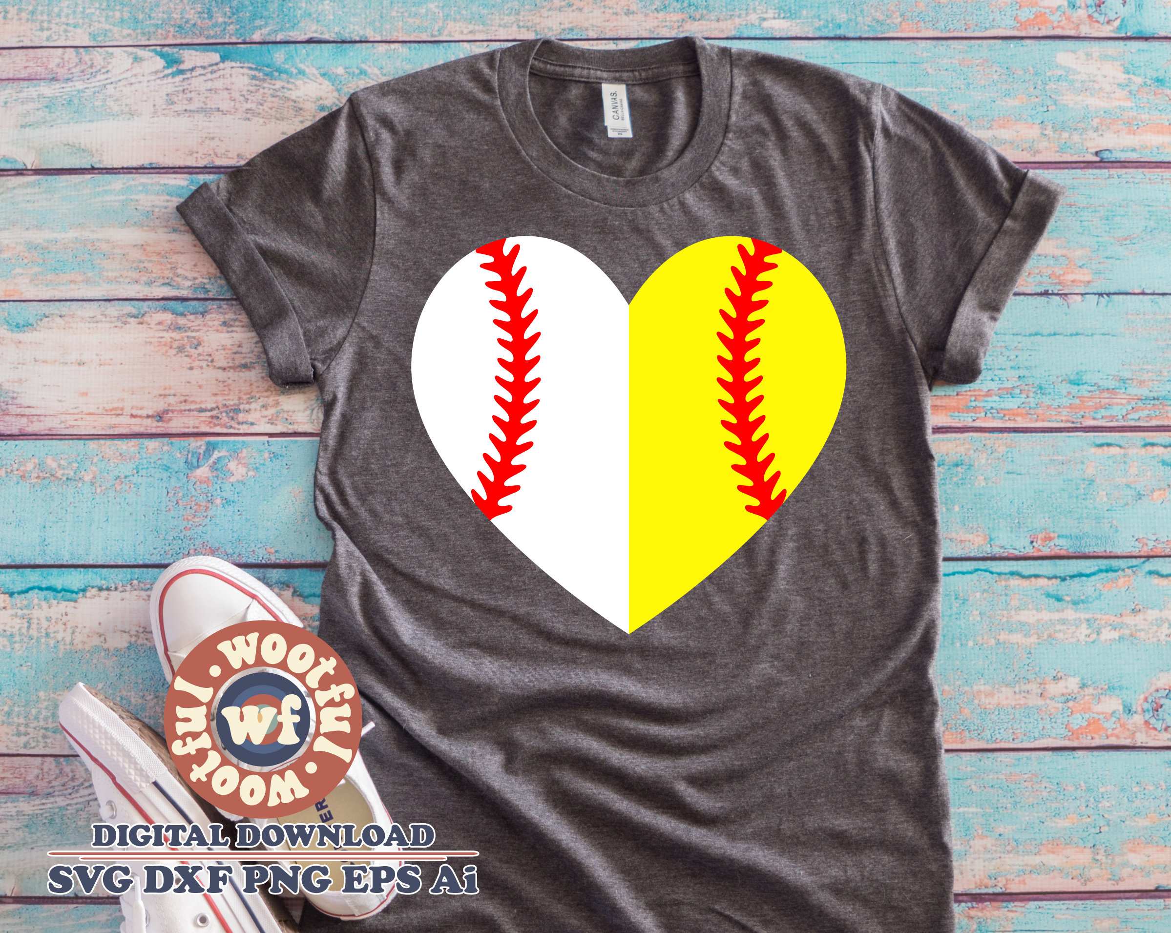 Split Baseball and Softball Heart Svg, Softball Fan Svg, Baseball Svg ...