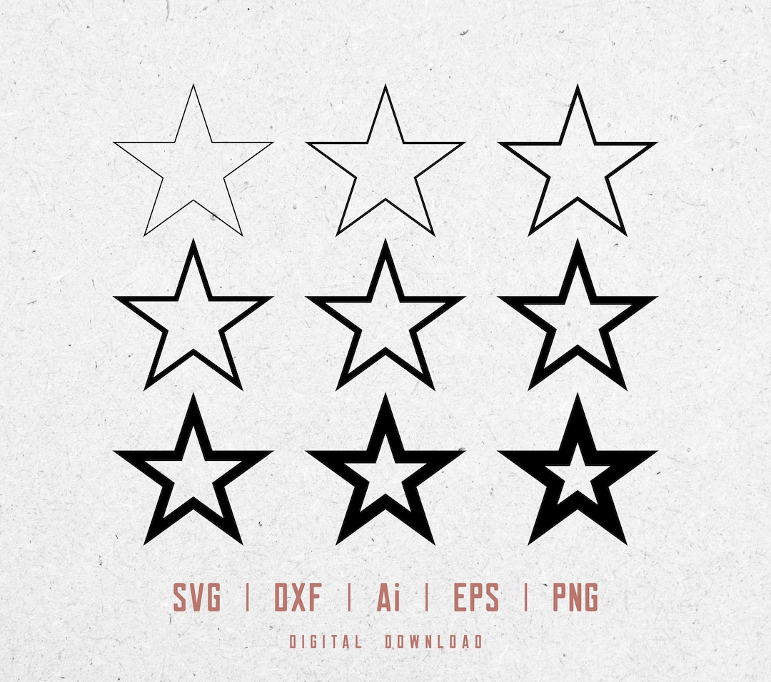 Star Svg, 9 Variations, Star Outline Design Svg, Star Shape Svg, Double ...