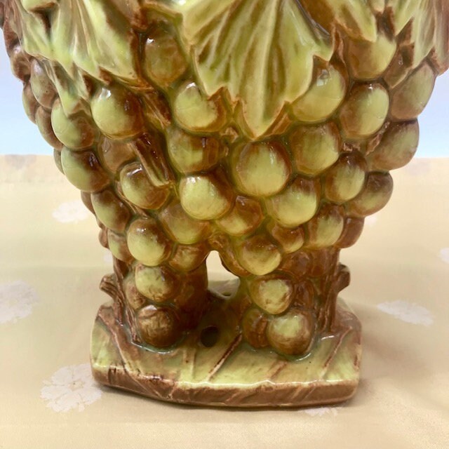 Vintage Mccoy Glazed Ceramic Trumpet Vase With Grapes and Grape Leaves ...