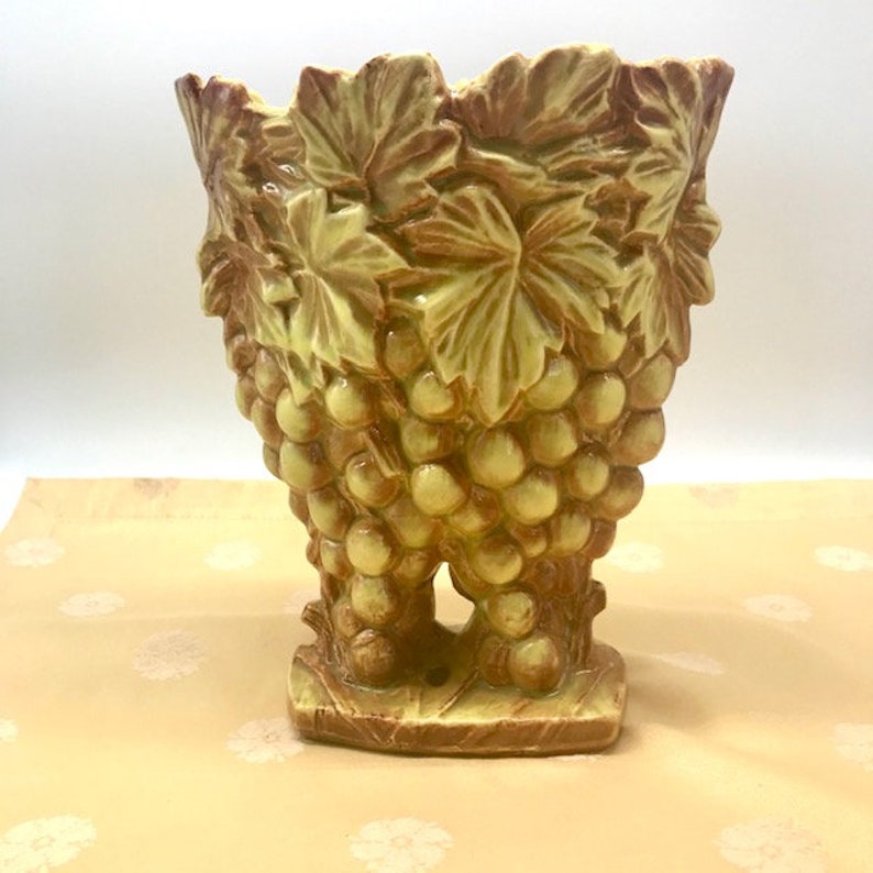 Vintage Mccoy Glazed Ceramic Trumpet Vase With Grapes and Grape Leaves ...