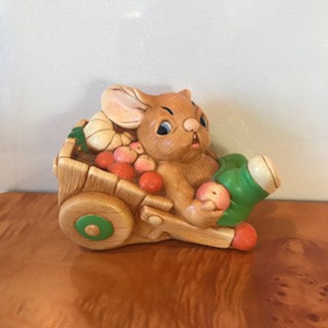 Vintage BARROW BOY Bunny Hand Painted Stonecraft Figurine in Cart With ...