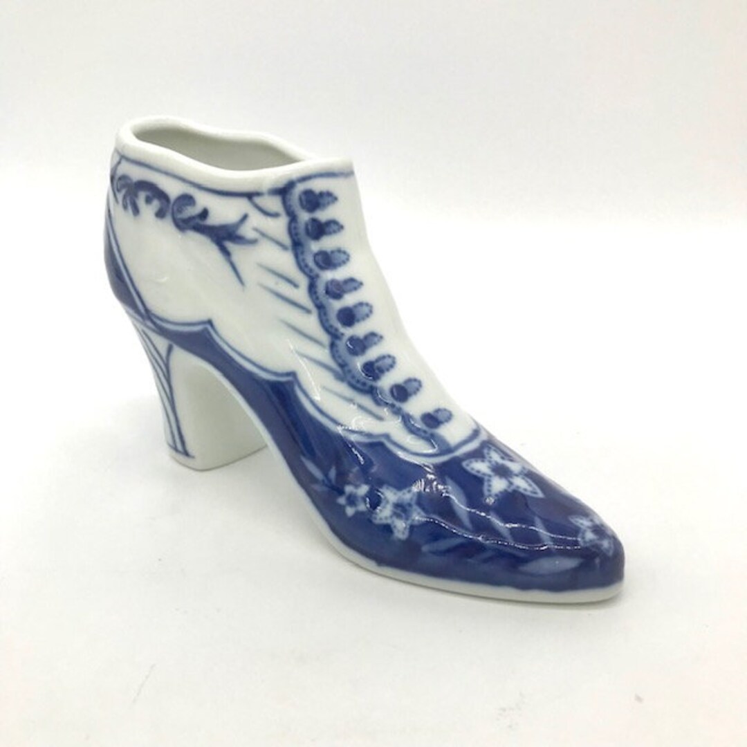 Vintage Button up Blue and White Ceramic Shoe - Etsy