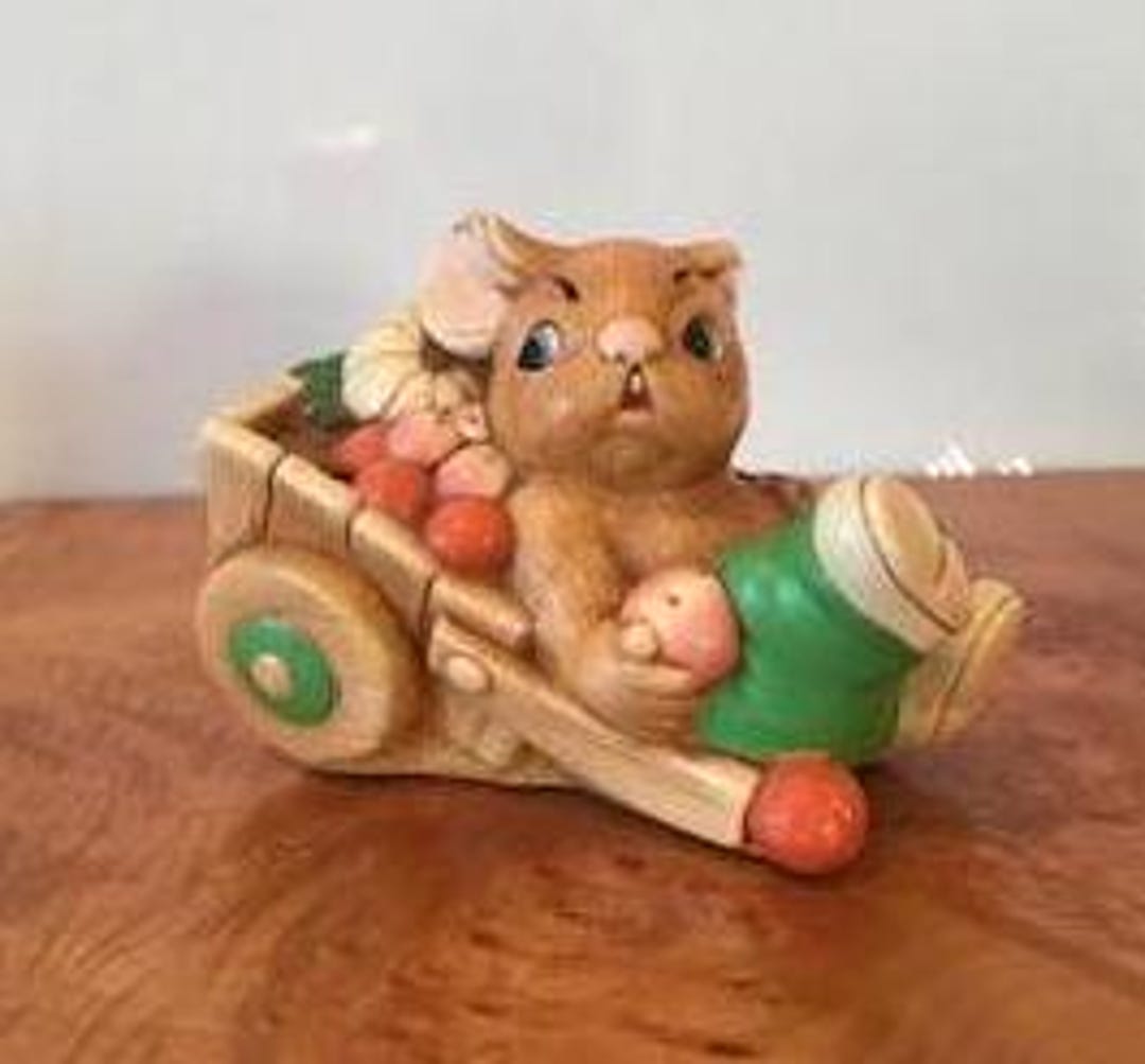 Vintage BARROW BOY Bunny Hand Painted Stonecraft Figurine in Cart With ...