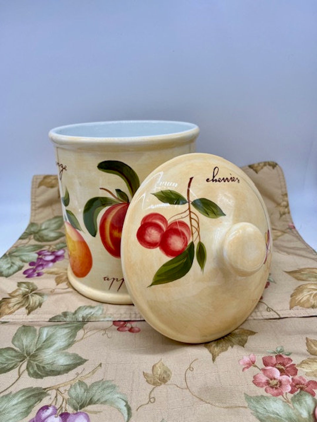 Vintage Large Hand Painted Ceramic Cookie Jar Pears, Apples ...