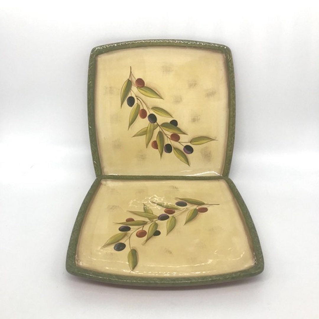 Clay Art Antique Olive Hand Painted Appetizer Plates (2) - Etsy