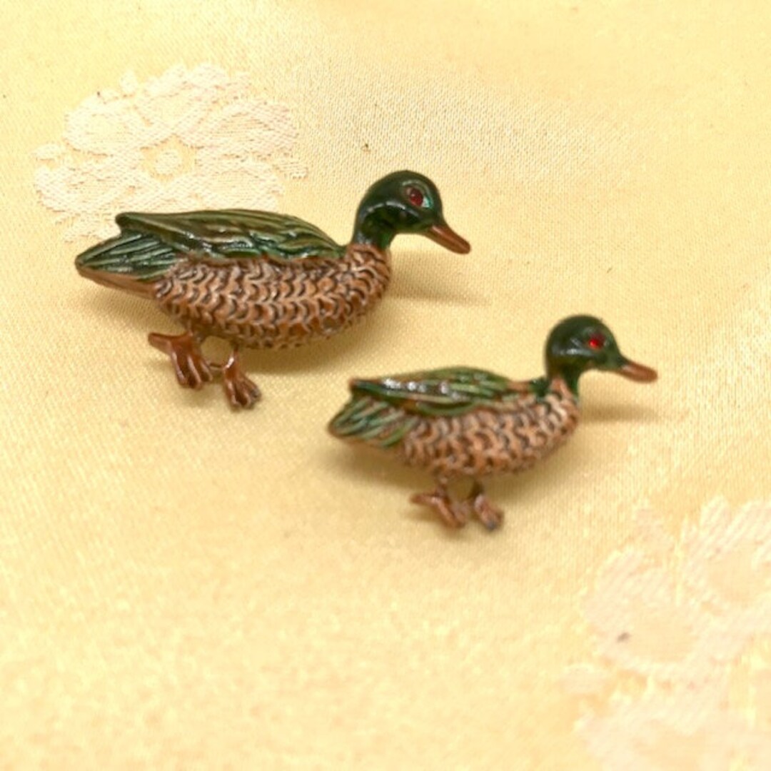 Mid Century Gerry's Mallard Duck Brooches Metal Alloy With Red ...
