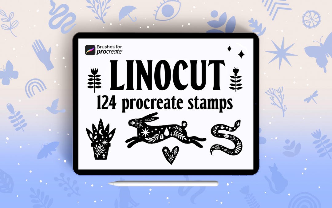 120+ Procreate Linocut Stamp Brushes: Silhouette, Botanical Flowers ...