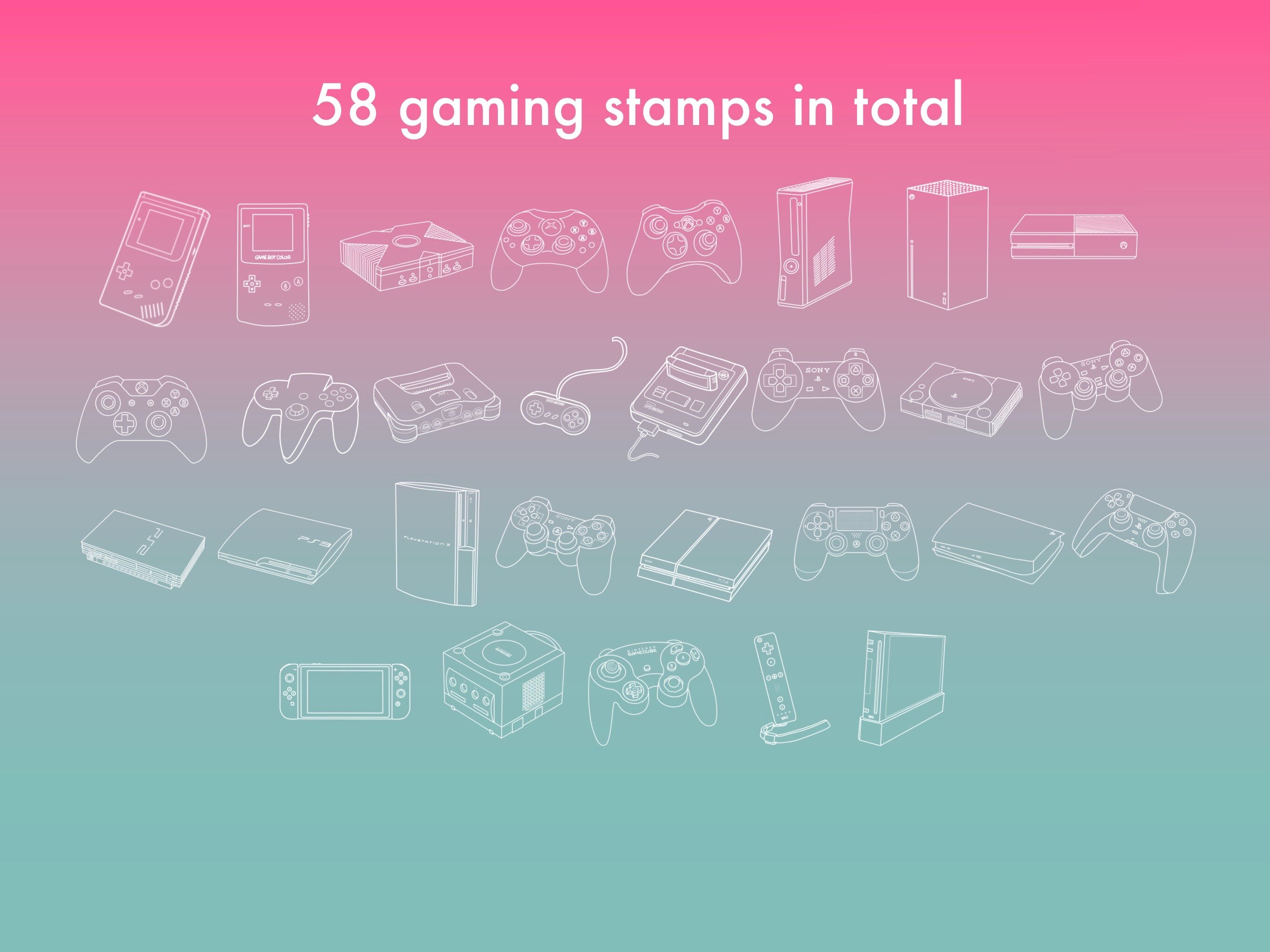 50 Procreate Gaming Stamp Brushes Controller Brush Set Consoles Stamp Procreate Doodles xbox and ...