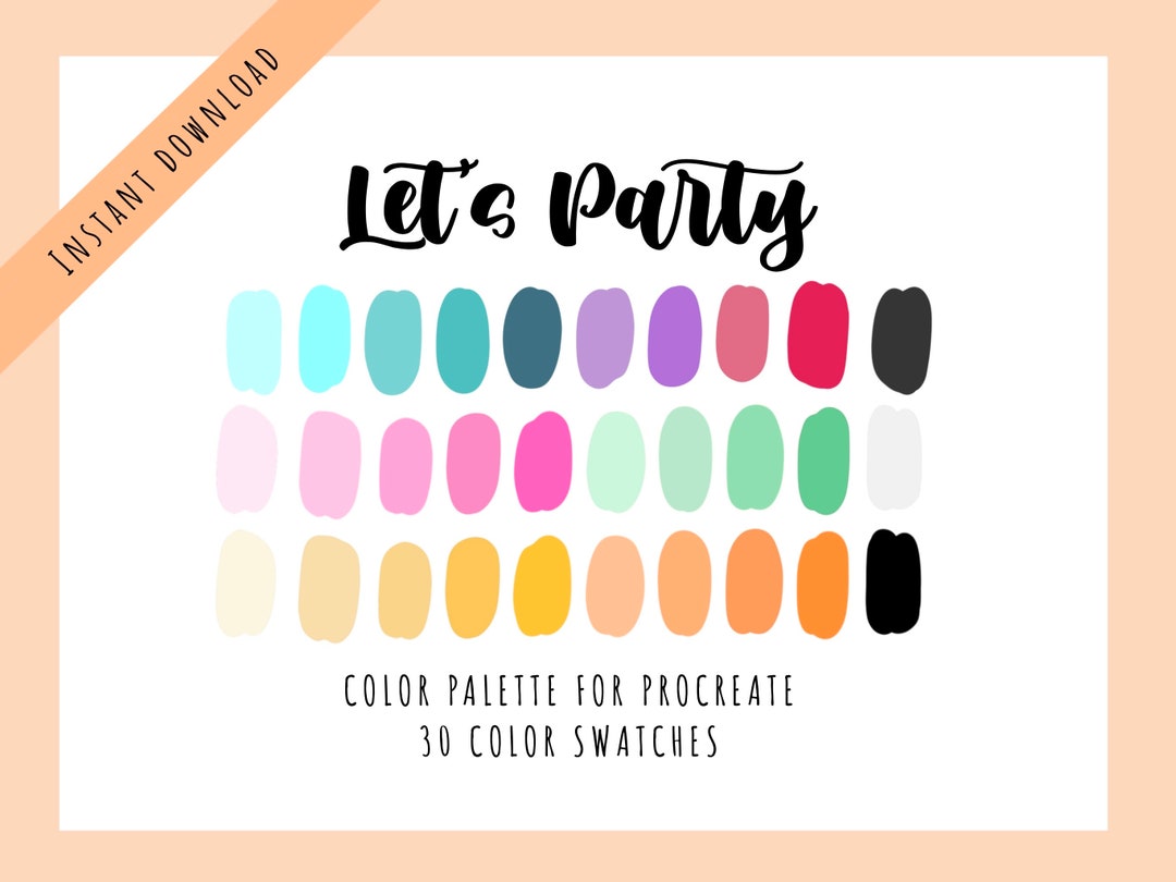 Lets Party Procreate Color Swatches Bright Rainbow Colors Pink Pastel Color Palette Warm