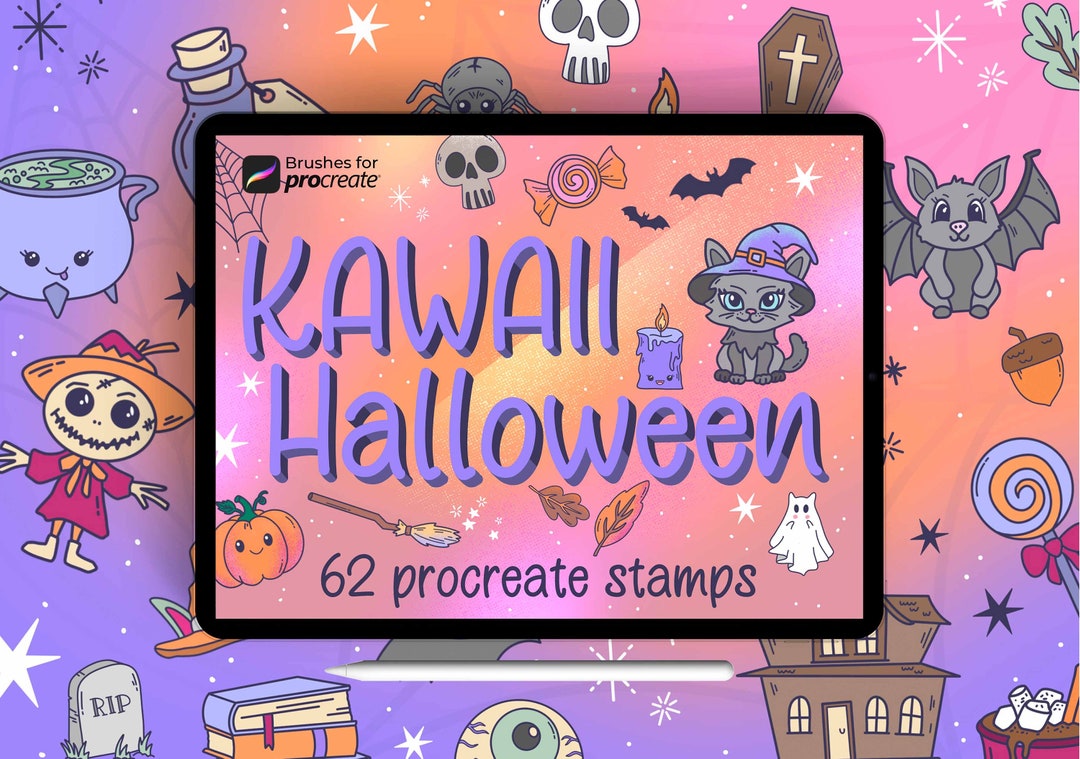 60+ Procreate Kawaii Halloween Stamp Brushes: Spooky Doodle Stamps ...