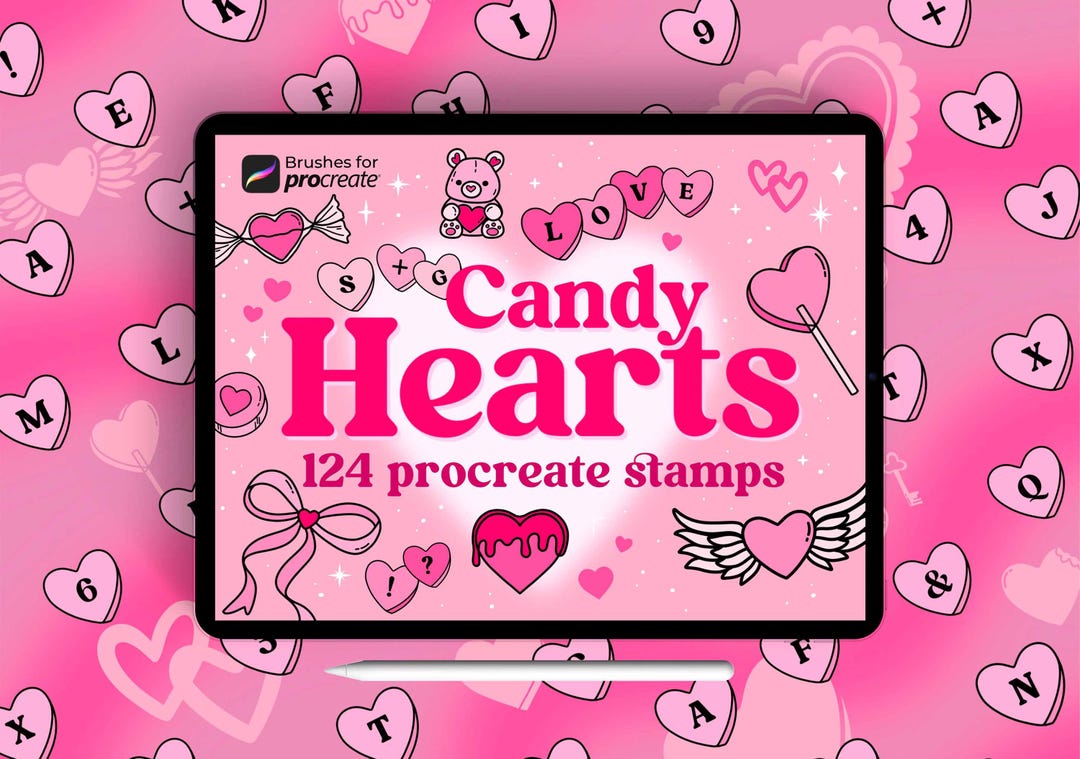 120+ Procreate Candy Heart Alphabet Stamp | Valentines Day Brushes ...
