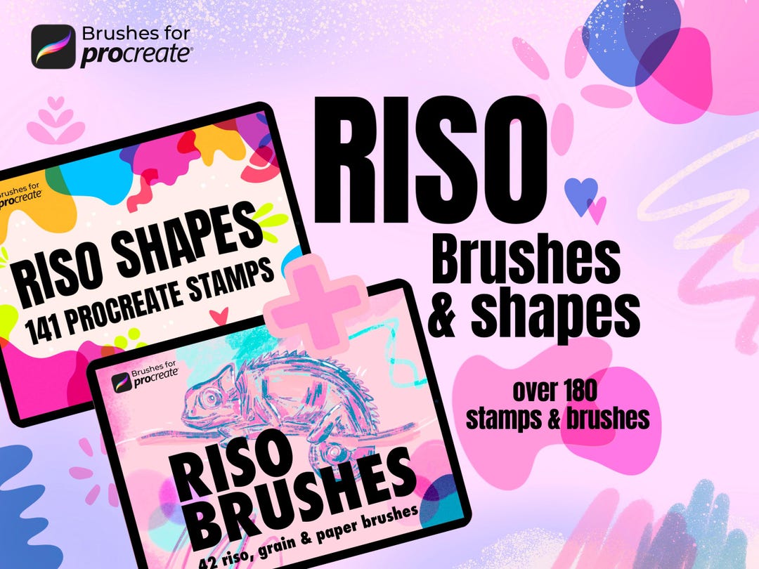 180+ Procreate Riso Brush Bundle: Risograph Texture Organic Shapes ...