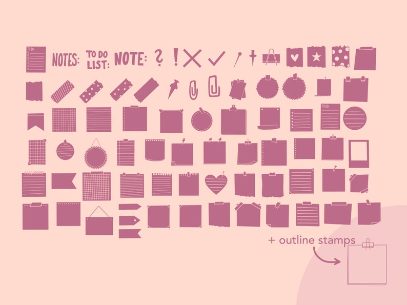 150 Procreate Sticky Notes Stamp Brushes Planner and - Etsy