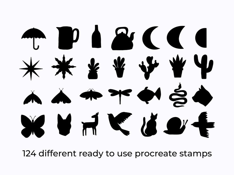120+ Procreate Linocut Stamp Brushes: Silhouette, Botanical Flowers ...
