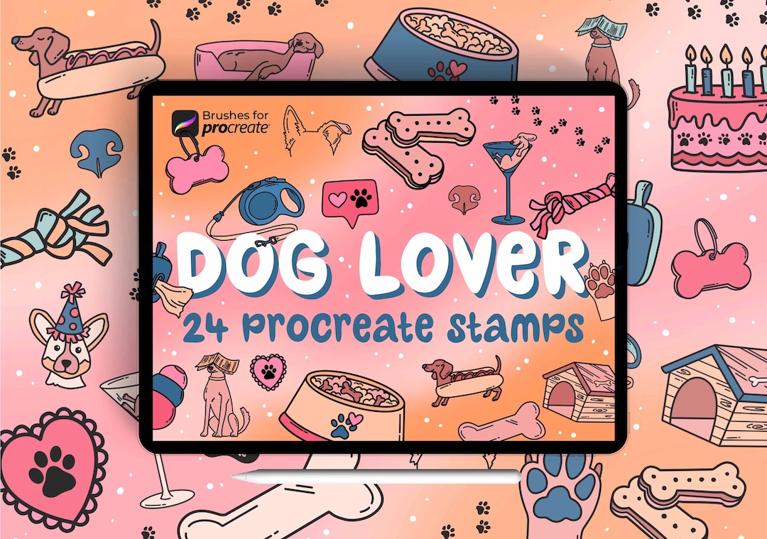 24 Procreate Dog Stamp Brushes | Cute Pet Doodle Stamps | Kawaii Brush ...