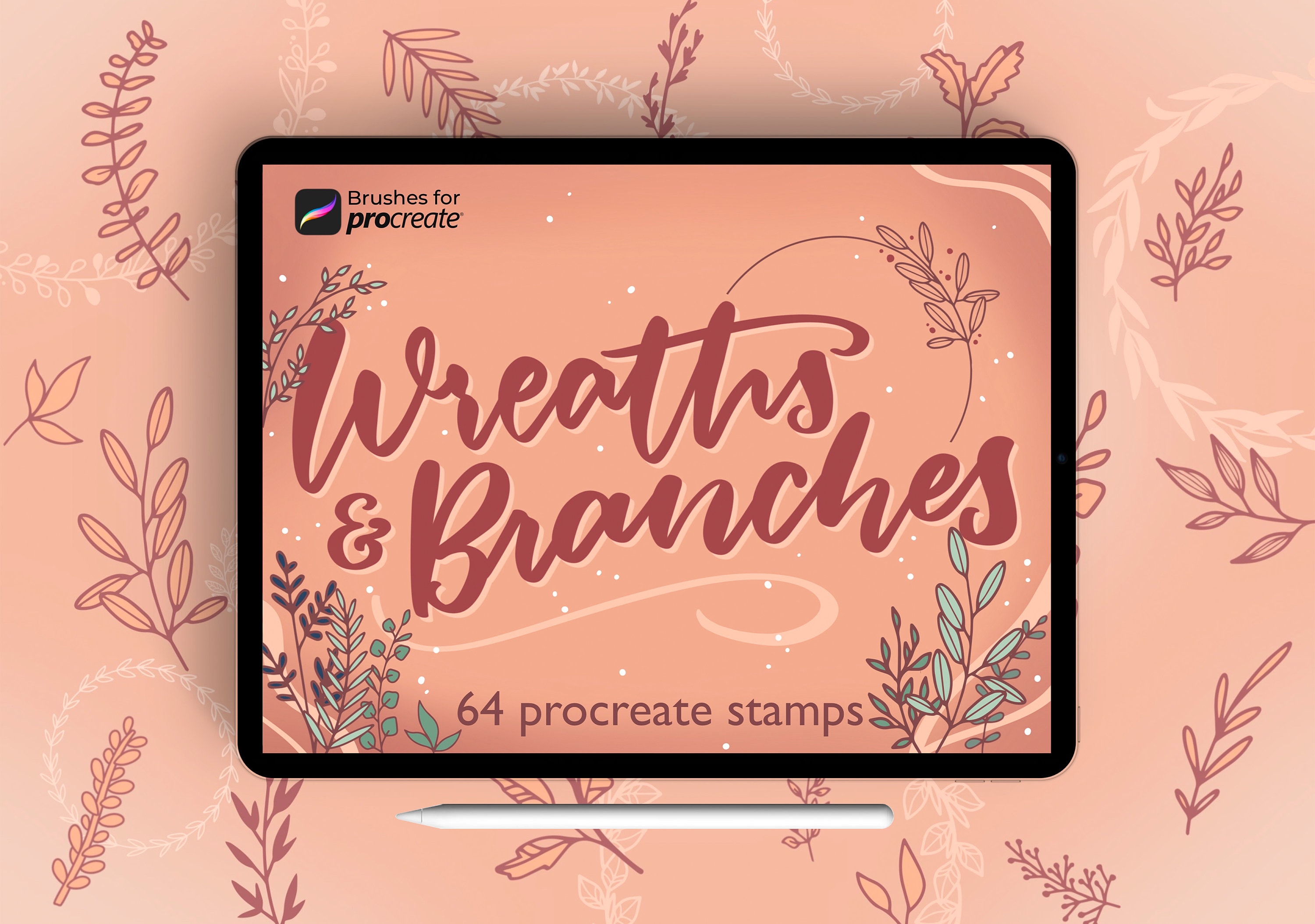 60 Procreate Wreath and Branches Brushes Procreate Leaf Stamps Wedding ...