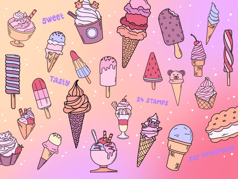24 Procreate Ice Cream Stamps: Summer, Food, Dessert, Gelato and Sweets ...