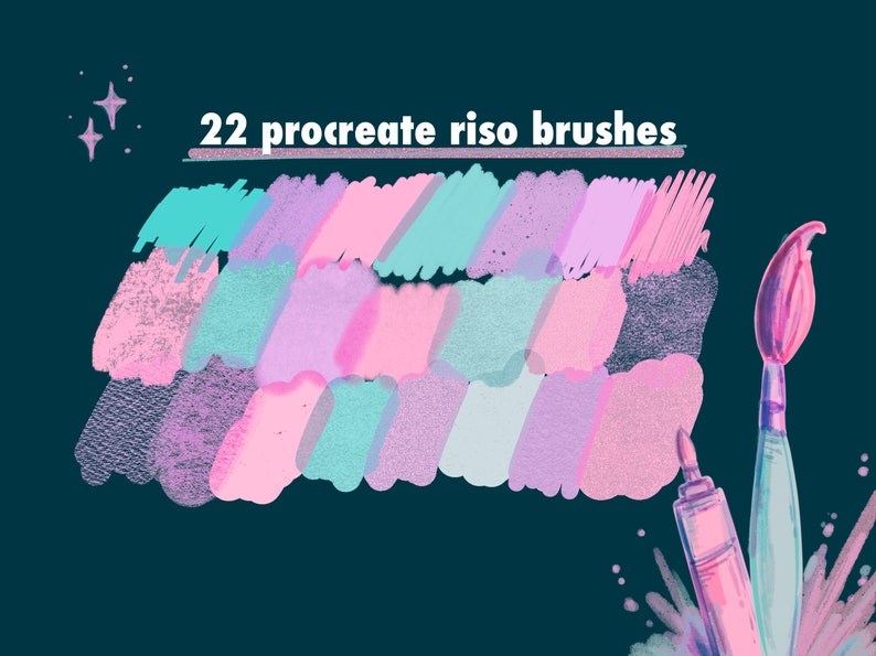 40 Procreate Riso Brushes Illustration, Paper & Grain Brush Set ...