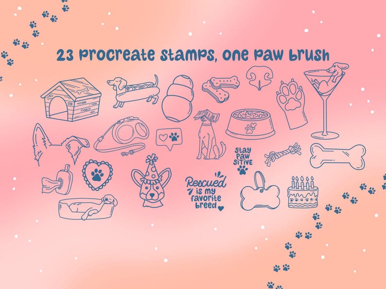 24 Procreate Dog Stamp Brushes | Cute Pet Doodle Stamps | Kawaii Brush Pack | Dog Lover Brush ...