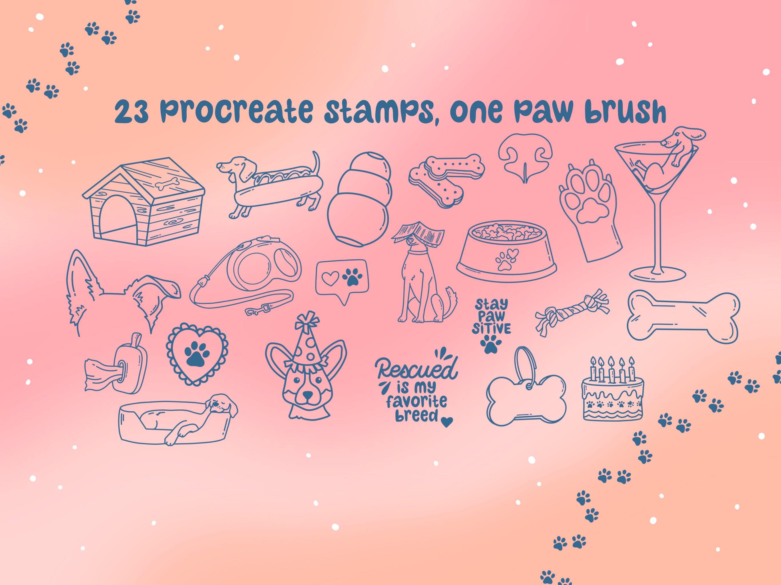 24 Procreate Dog Stamp Brushes Cute Pet Doodle Stamps Kawaii Brush Pack ...