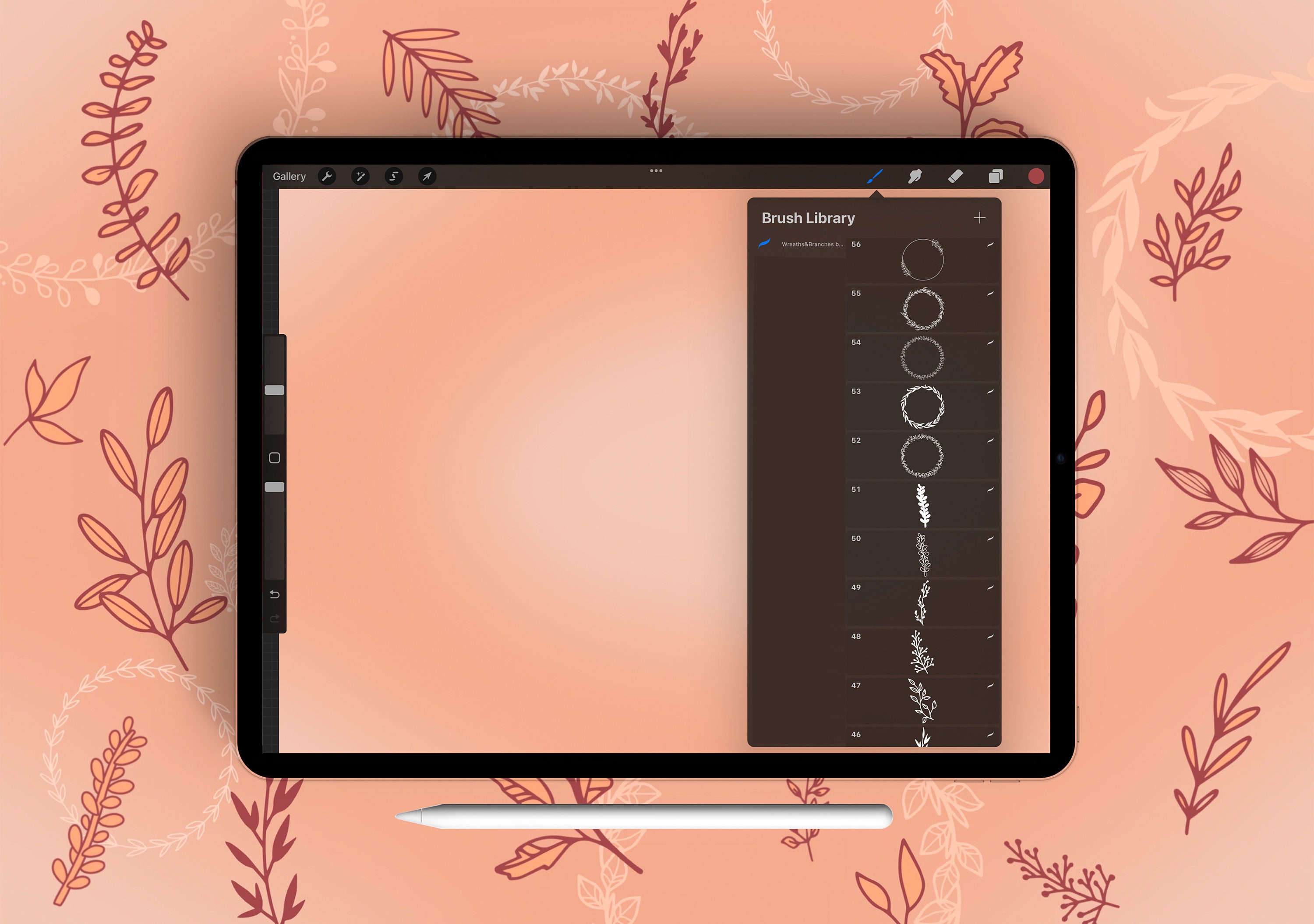 60 Procreate Wreath and Branches Brushes Procreate Leaf Stamps Wedding ...