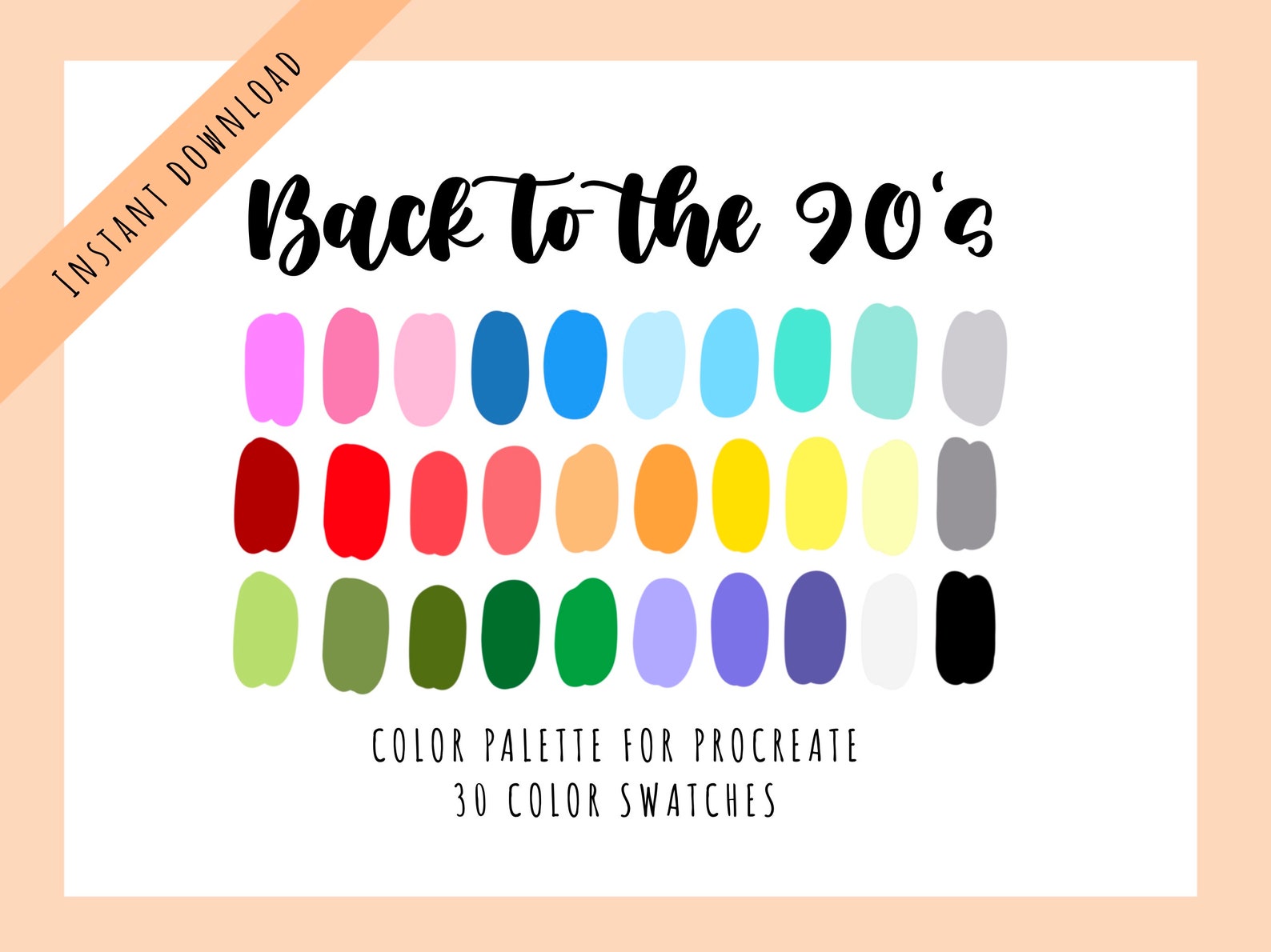 Procreate Color Swatches Back to the 90's Color Palette for Procreate ...